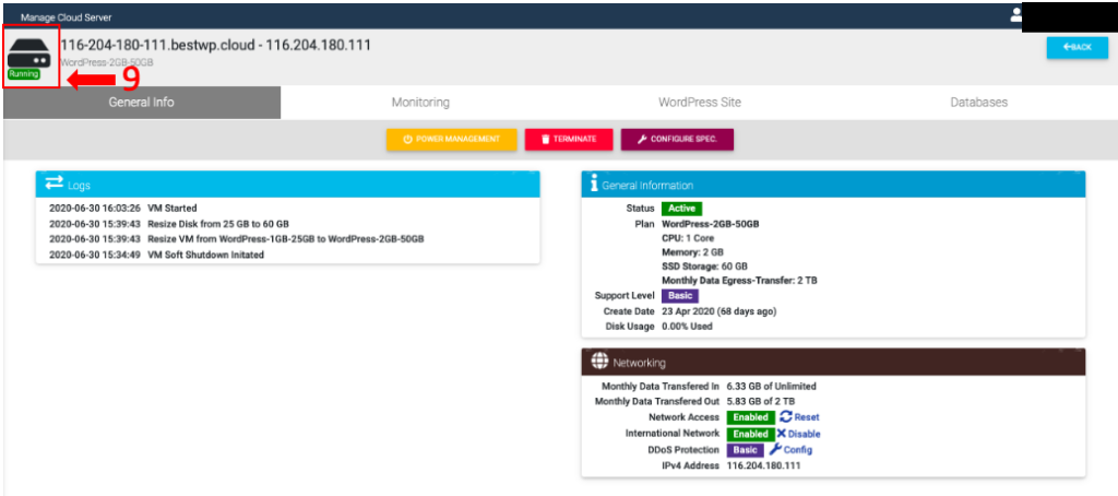วิธีการ Restart เครื่อง WordPress Cloud - Bangmod Knowledge Base