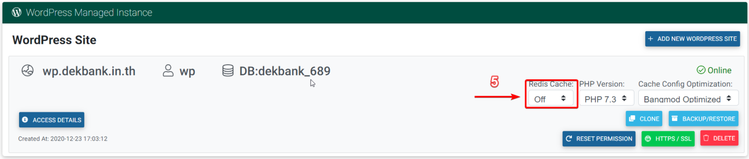 วิธีการเปิดใช้งาน Radis Cache สำหรับ WordPress Cloud - Bangmod Knowledge Base