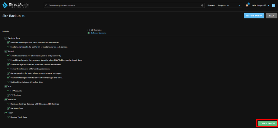 วิธีการ Backup ข้อมูลด้วยตนเอง ผ่าน DirectAdmin - Bangmod Knowledge Base
