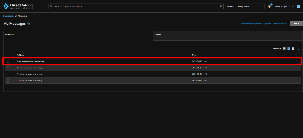 วิธีการ Backup ข้อมูลด้วยตนเอง ผ่าน DirectAdmin - Bangmod Knowledge Base