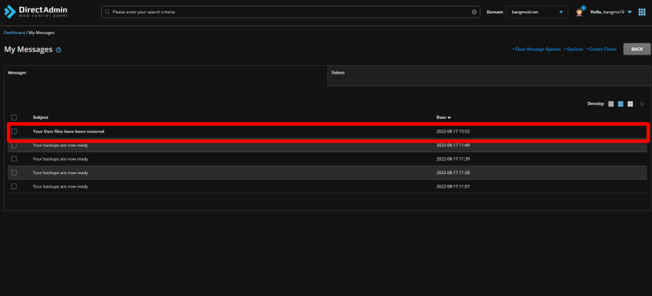 วิธีการ Restore ข้อมูลจาก Backup ของ DirectAdmin - Bangmod Knowledge Base