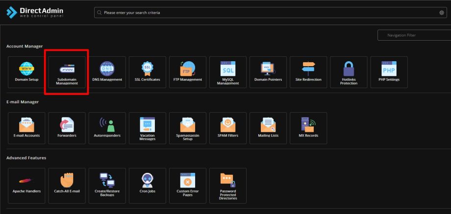 วิธีการสร้าง Subdomain ด้วย DirectAdmin - Bangmod Knowledge Base