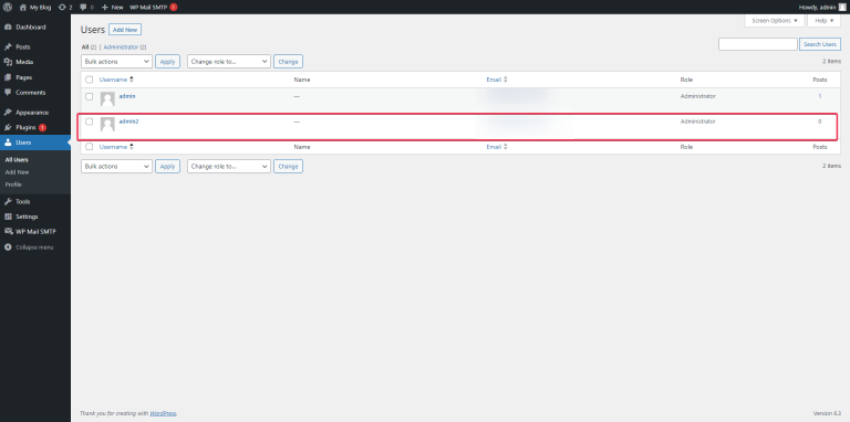 วิธีสร้าง User สิทธิ์ Admin ใน WordPress Admin - Bangmod Knowledge Base